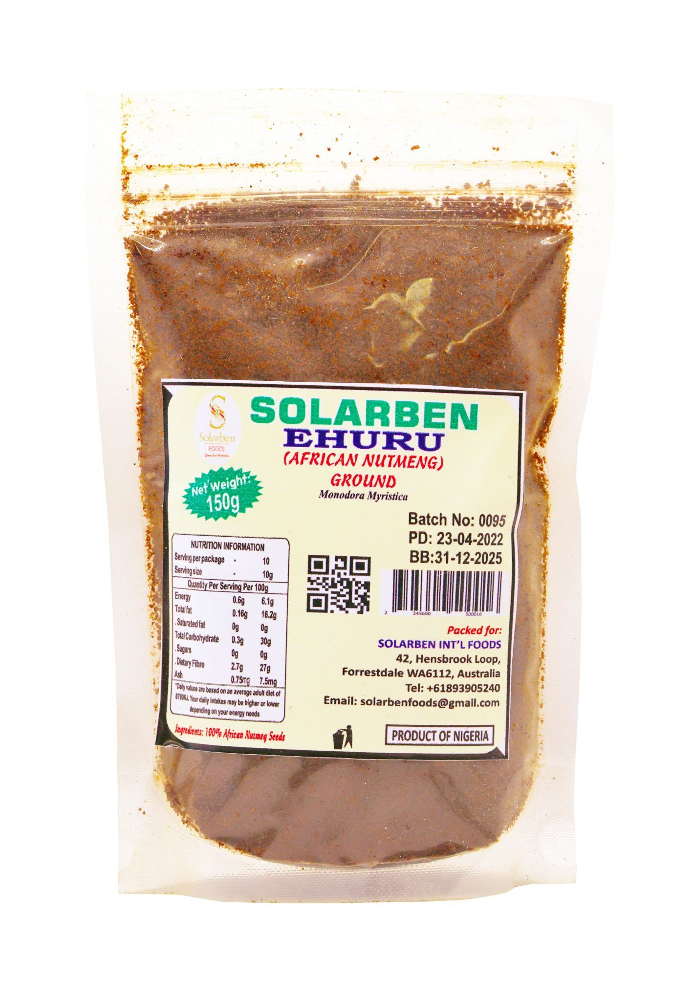 Solarben Ehuru (African nutmeg) ground 150g - Solarben Foods